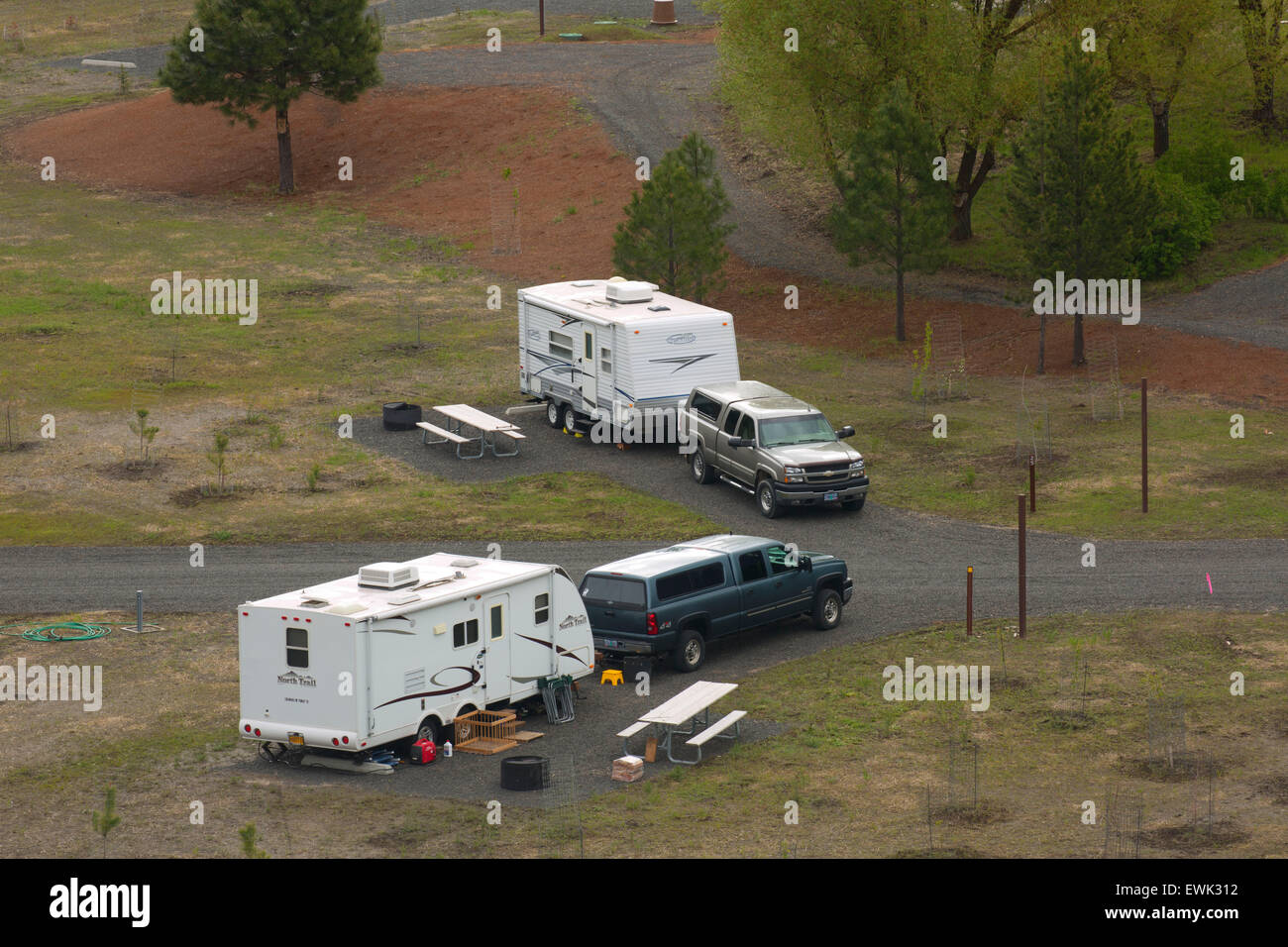 Trailer in Campground, Bates State Park, Oregon Stock Photo - Alamy