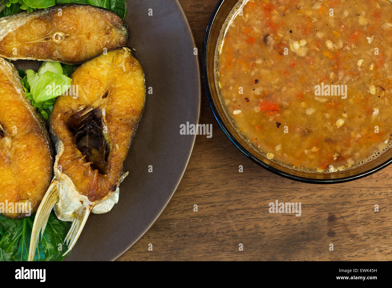 Fermented fish spicy dip (Nam Prik Pla-ra as Thai pronunciation) with ...