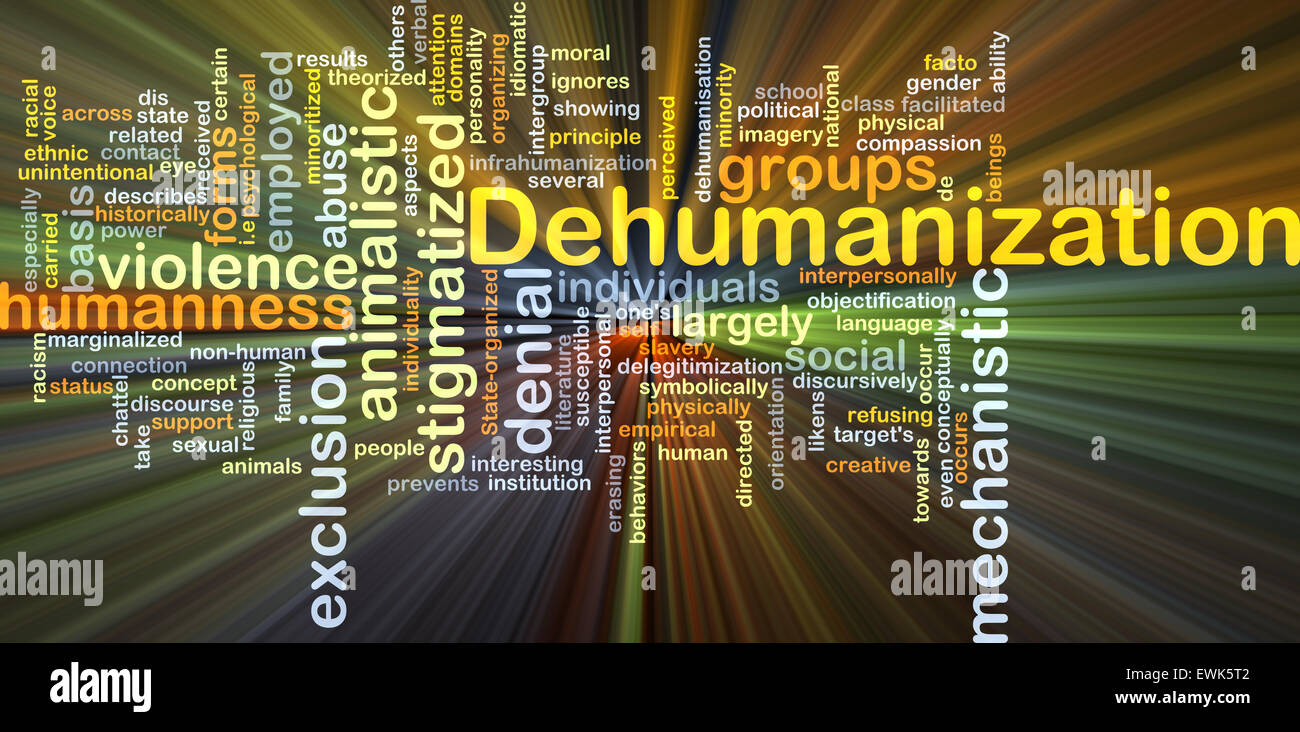 Background concept wordcloud illustration of dehumanization glowing ...