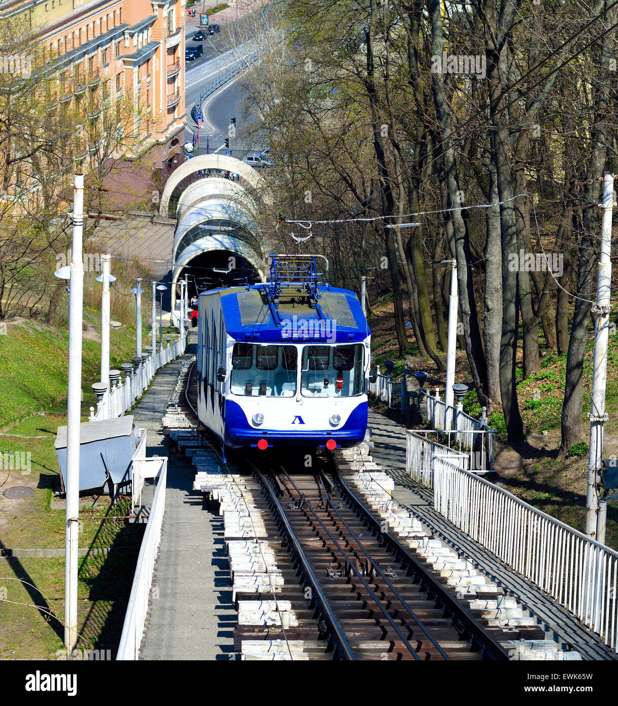 Two funicular trains moving on the hill. Kiev. Kyiv. Ukraine Stock ...
