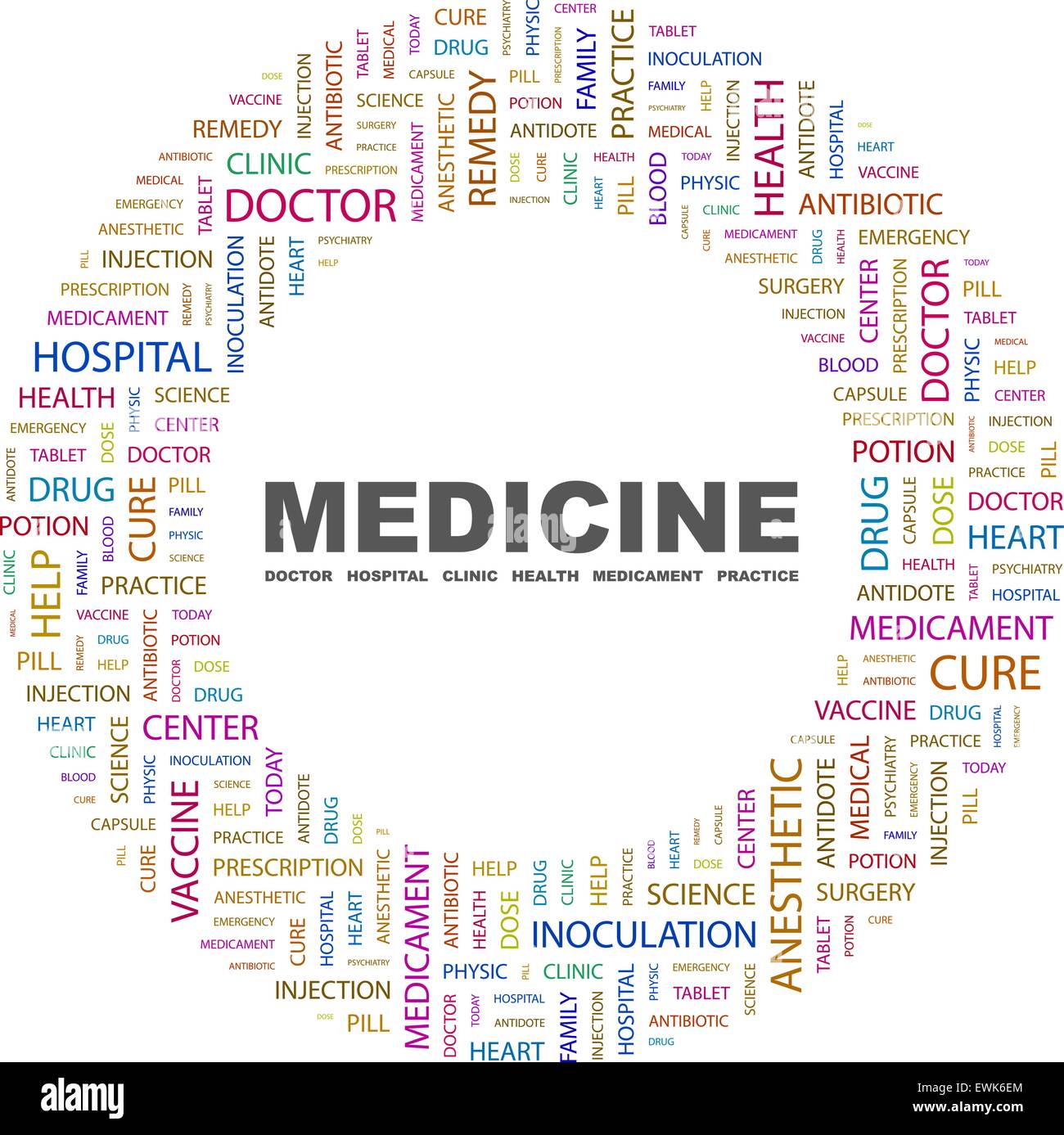 MEDICINE. Concept illustration. Graphic tag collection. Wordcloud ...
