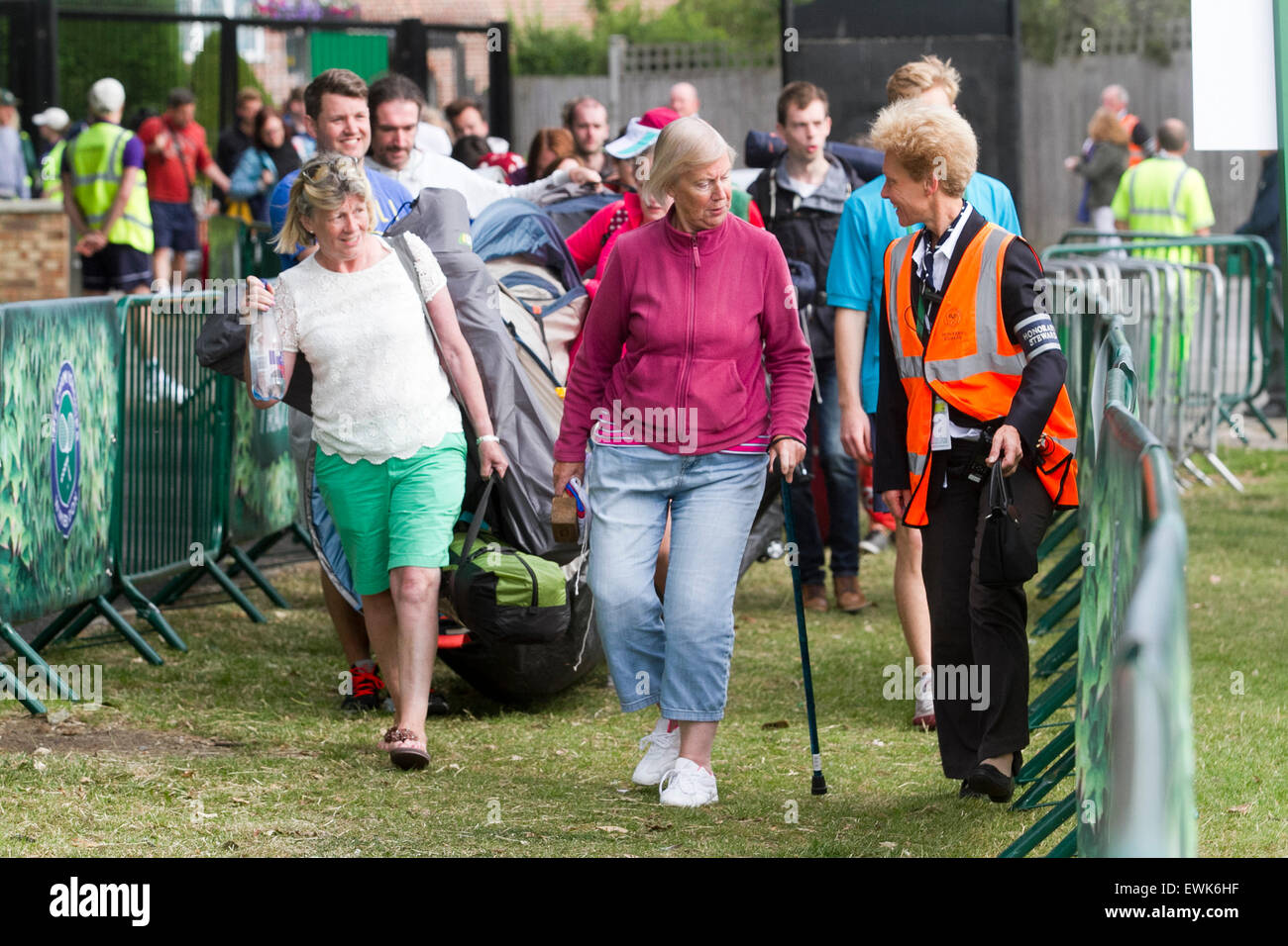 Wimbledon, London, UK. 28th June, 2015. First queuers Bridget and ...