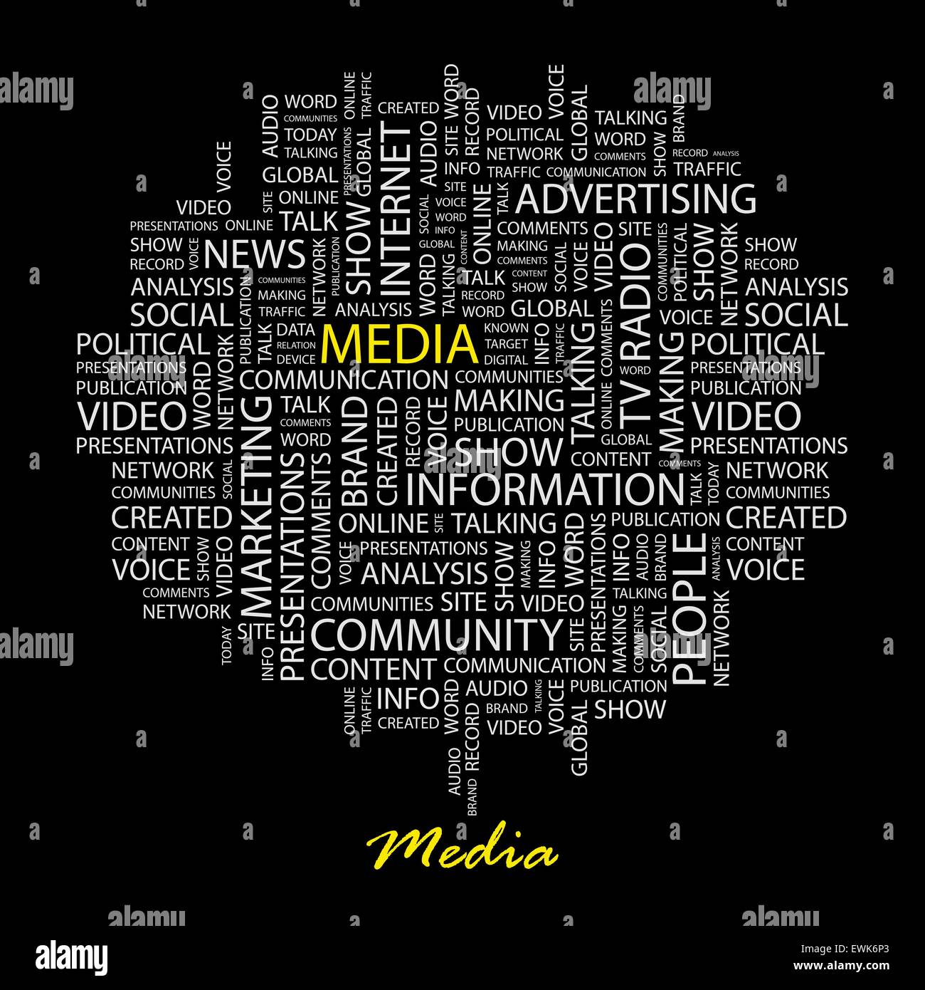 Media Word Cloud Illustration Tag Cloud Concept Collage Stock Vector