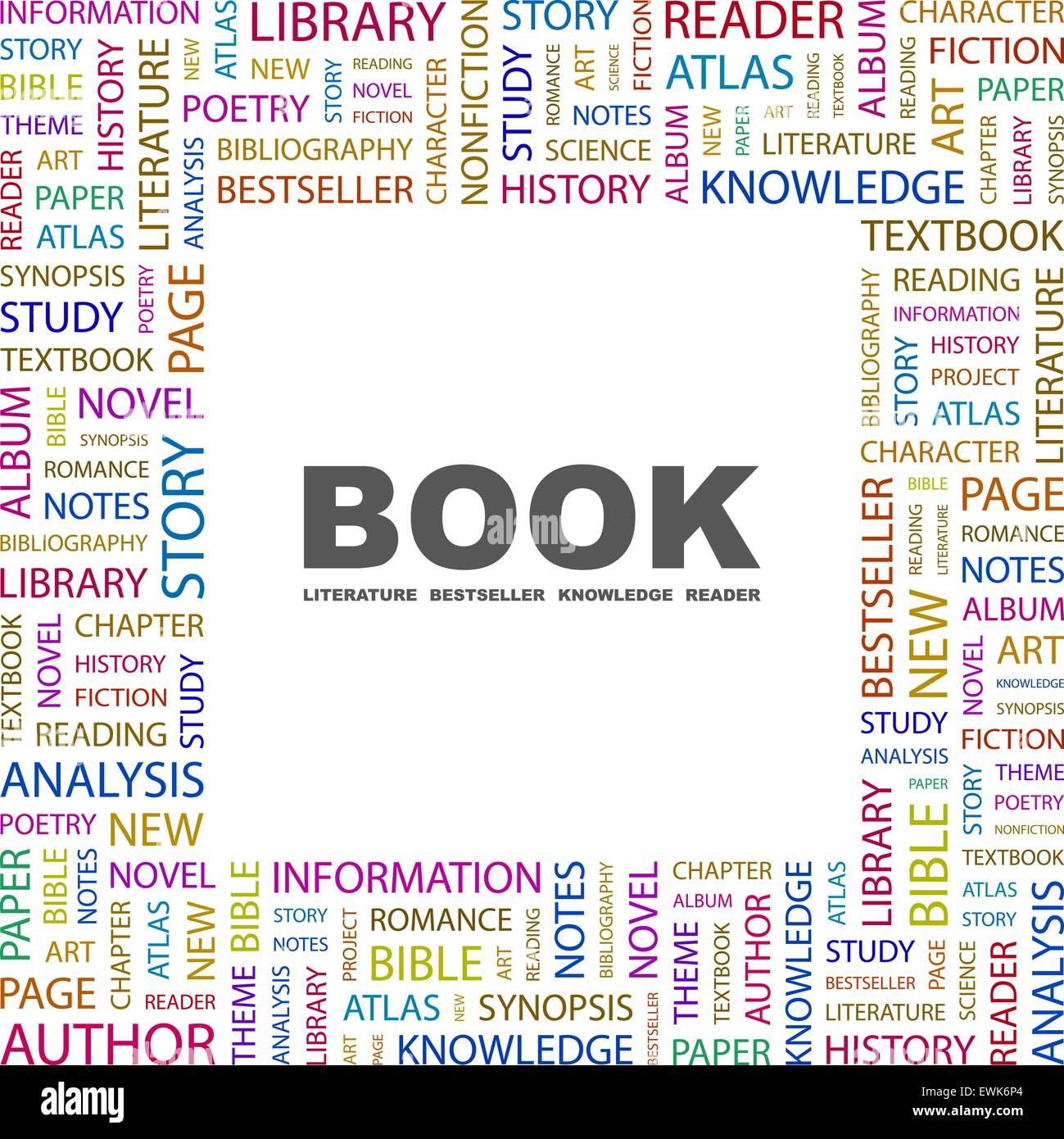 BOOK. Concept illustration. Graphic tag collection. Wordcloud collage ...