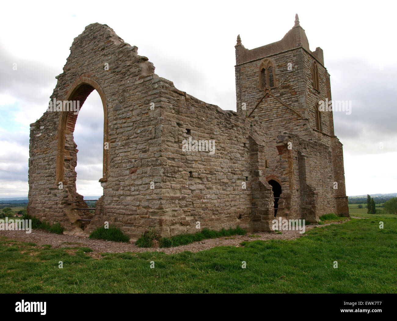 Burrow Mump is a hill and historic site with the ruined church on top ...