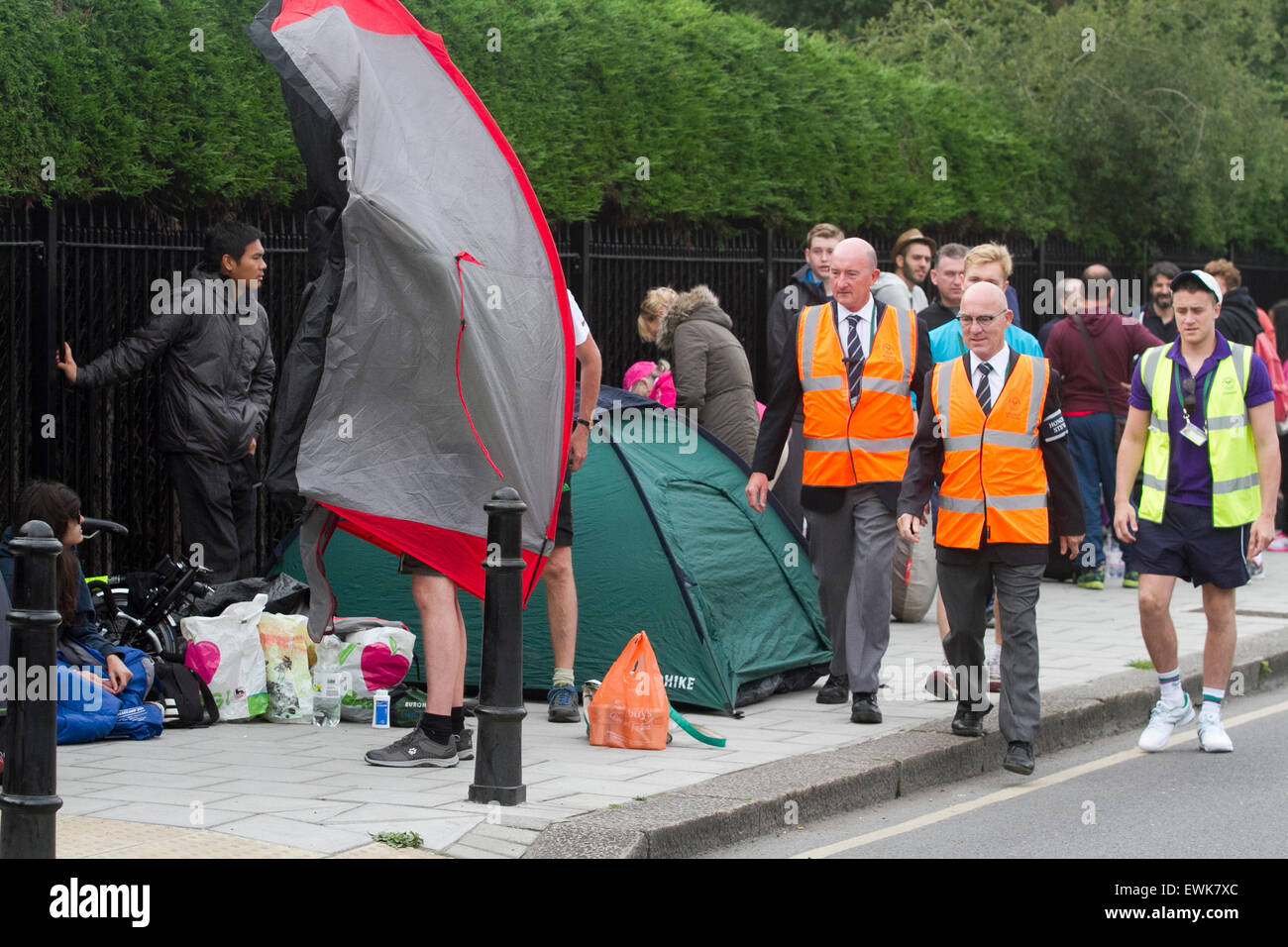 Wimbledon, London, UK. 28th June, 2015. The first queuers bring their ...