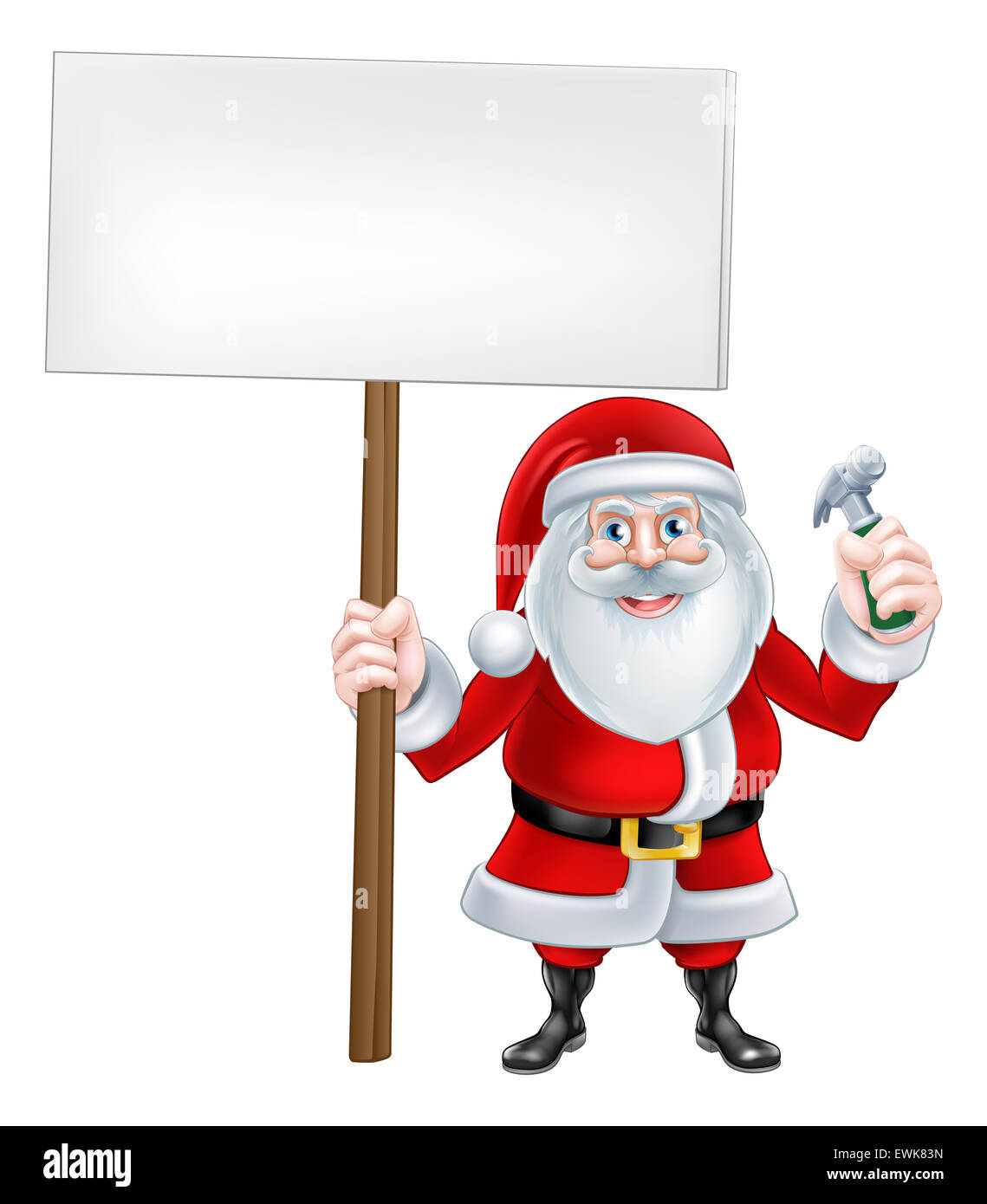 A Christmas cartoon illustration of Santa Claus holding a hammer and ...