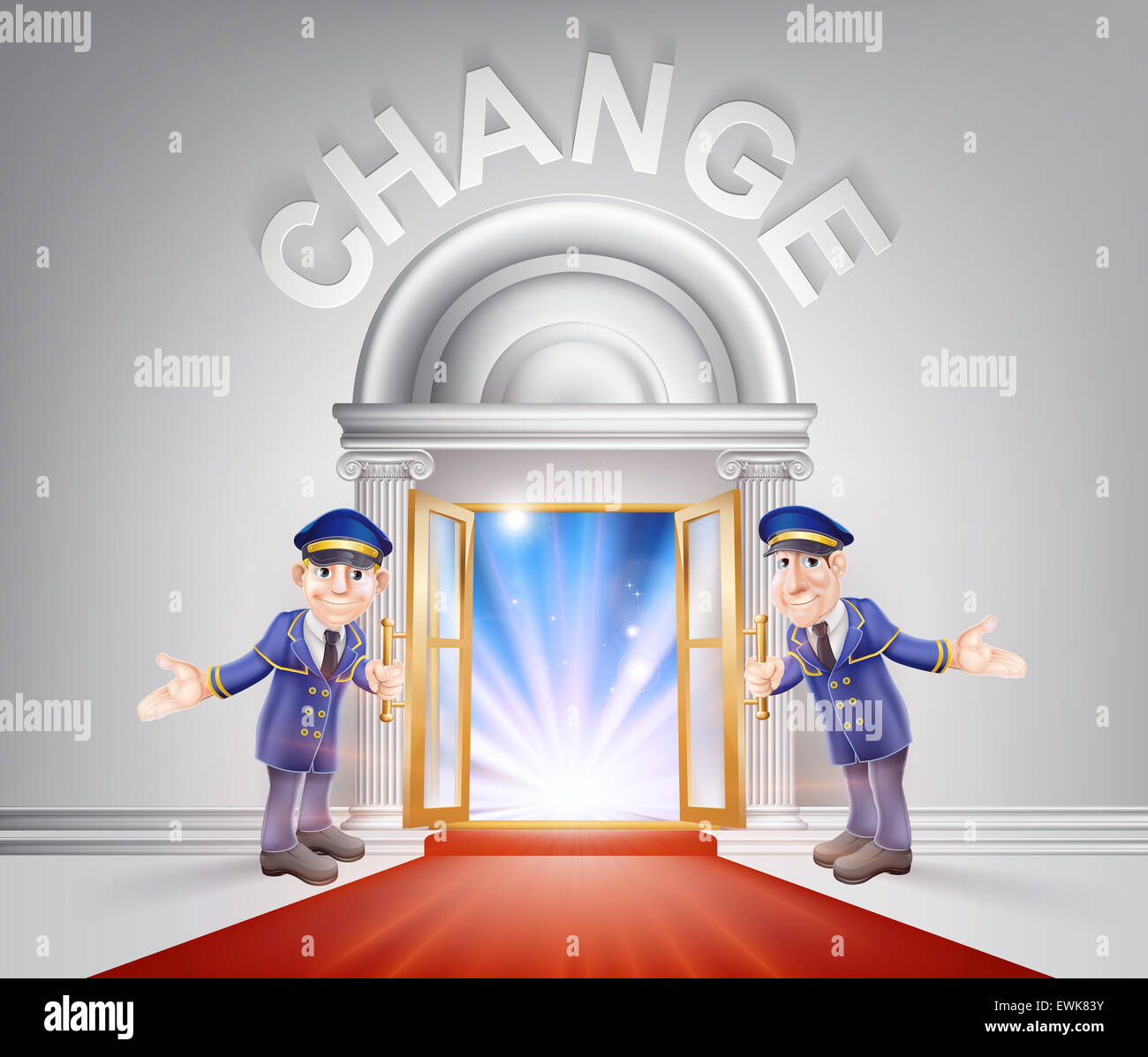Change Door concept of a doormen holding open a red carpet entrance to ...