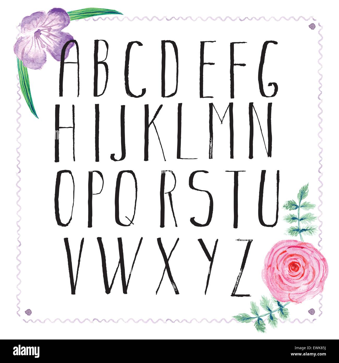 Watercolor alphabet with flowers in vintage style, vector Stock Vector ...