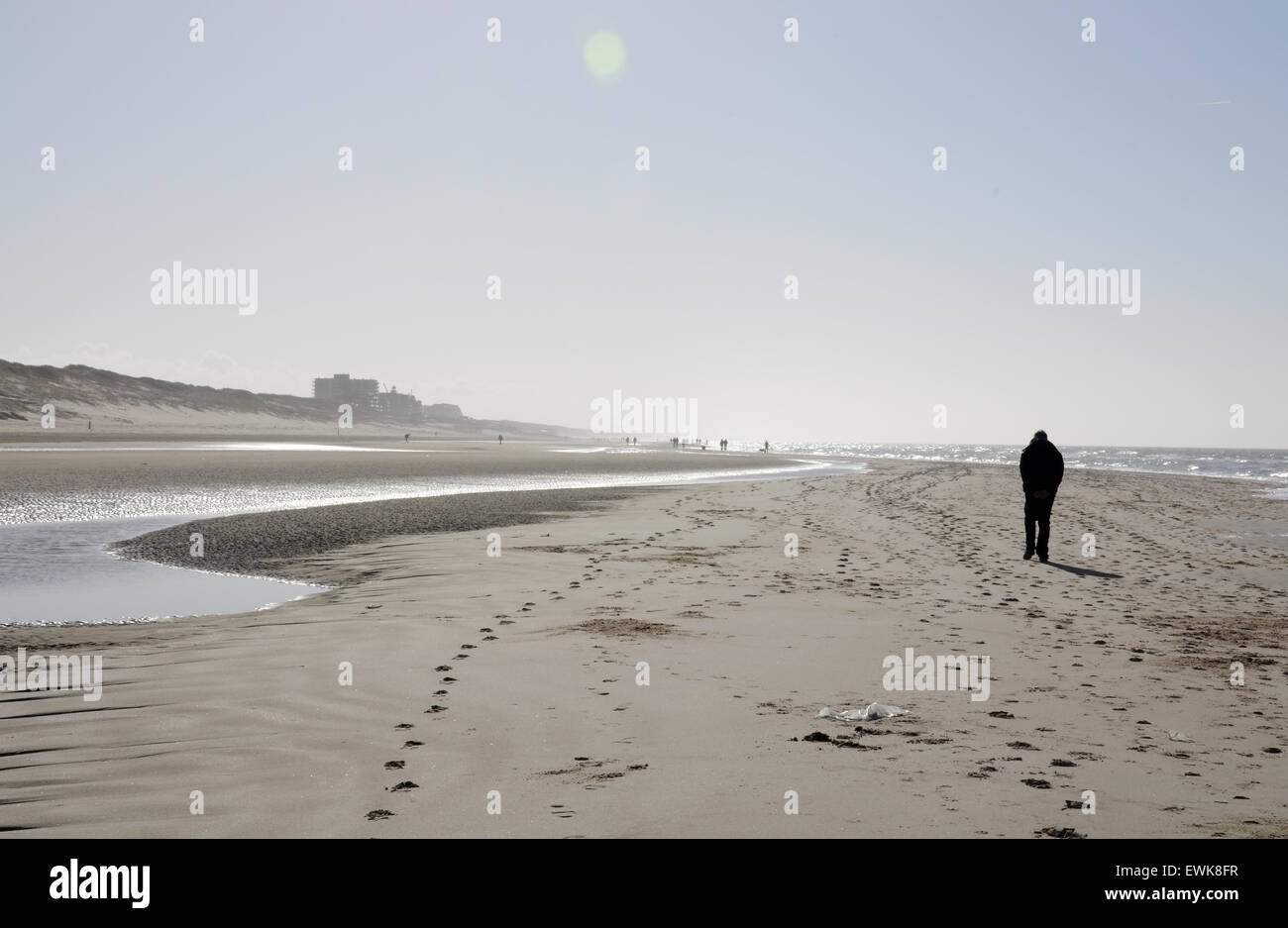 single person strolling along the beach near Bergen aan Zee, North ...