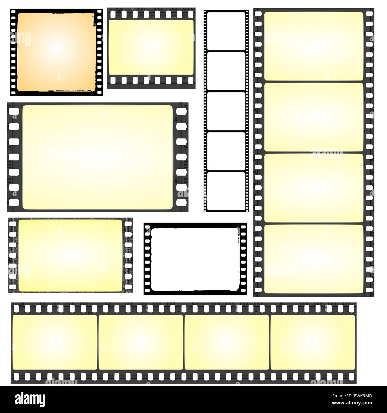 Illustration of the set of real and grunge film frames - vector Stock ...