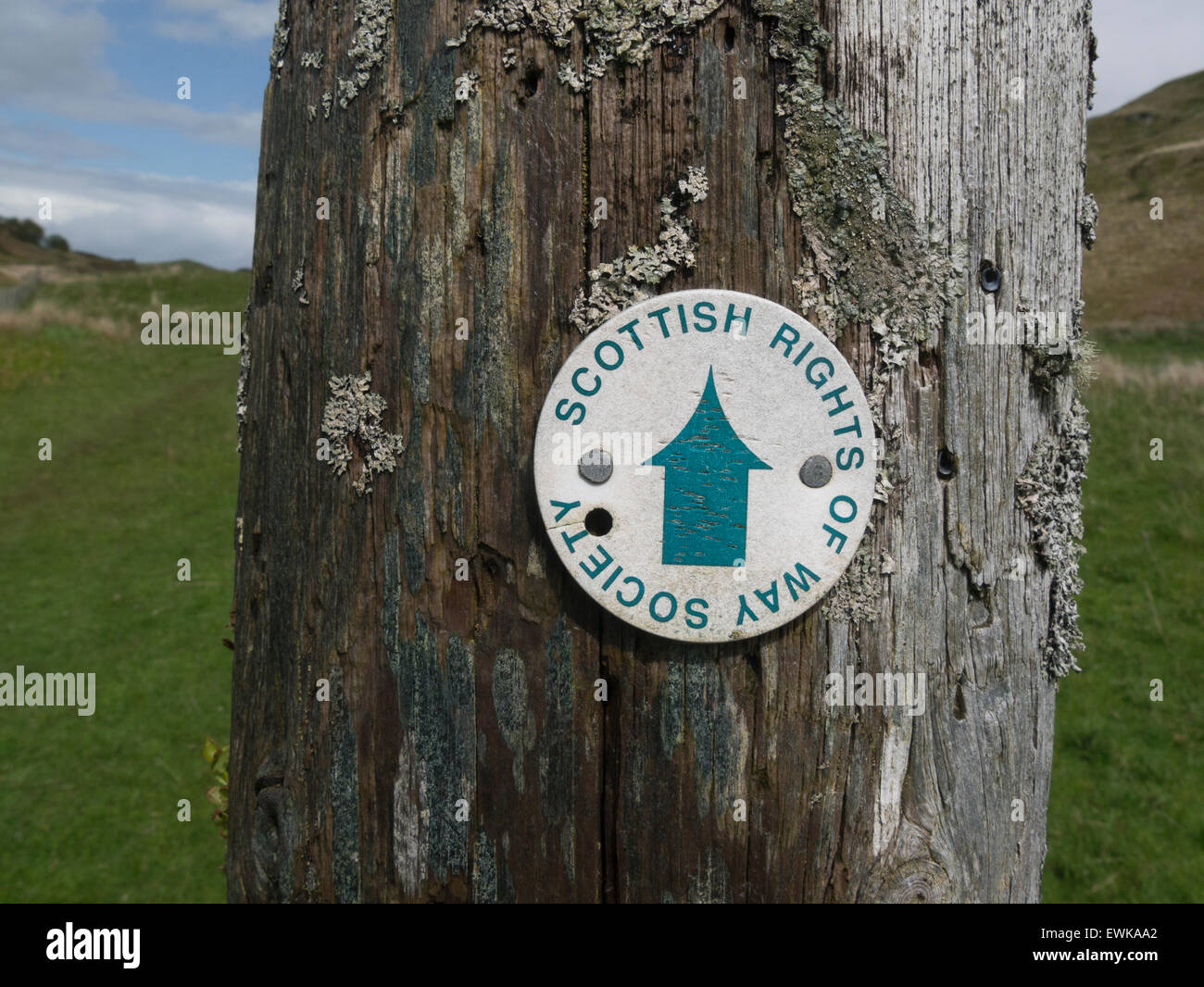 Waymarker showing Public Right of Way Scotland Stock Photo - Alamy