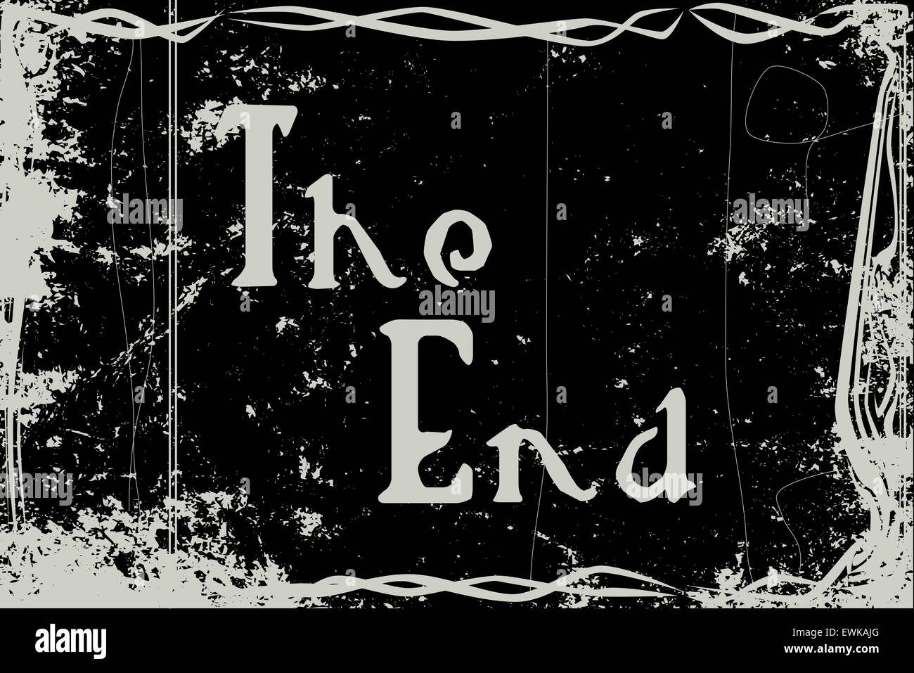 Extreme heavy grunge silent movie frame with text the end Stock Photo ...
