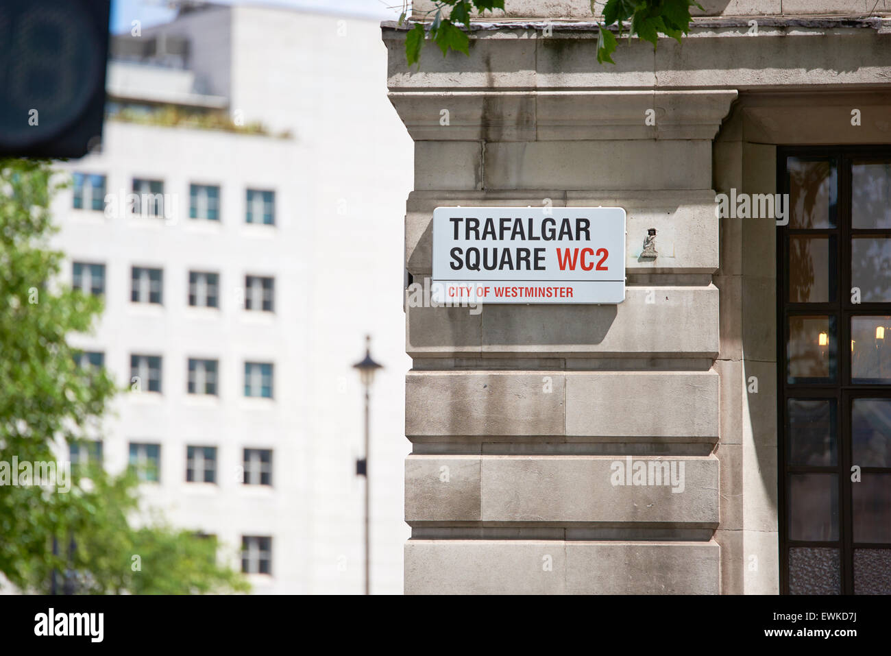 LONDON, UK - JUNE 15: Detail of Trafalgar Square street sign. June 15 ...