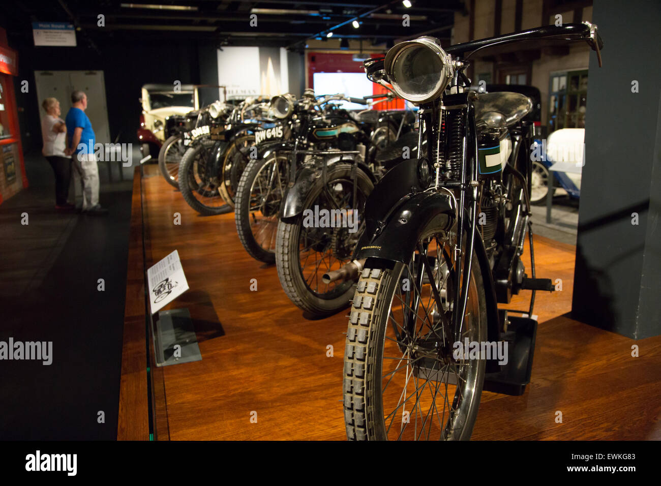 Vintage motorcycles on display at Coventry Transport Museum Stock Photo ...