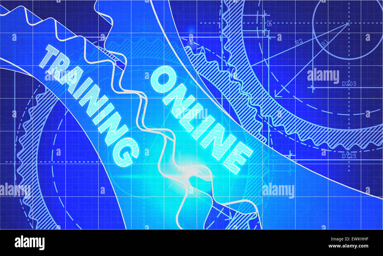 Online Training on Blueprint of Cogs Stock Photo - Alamy