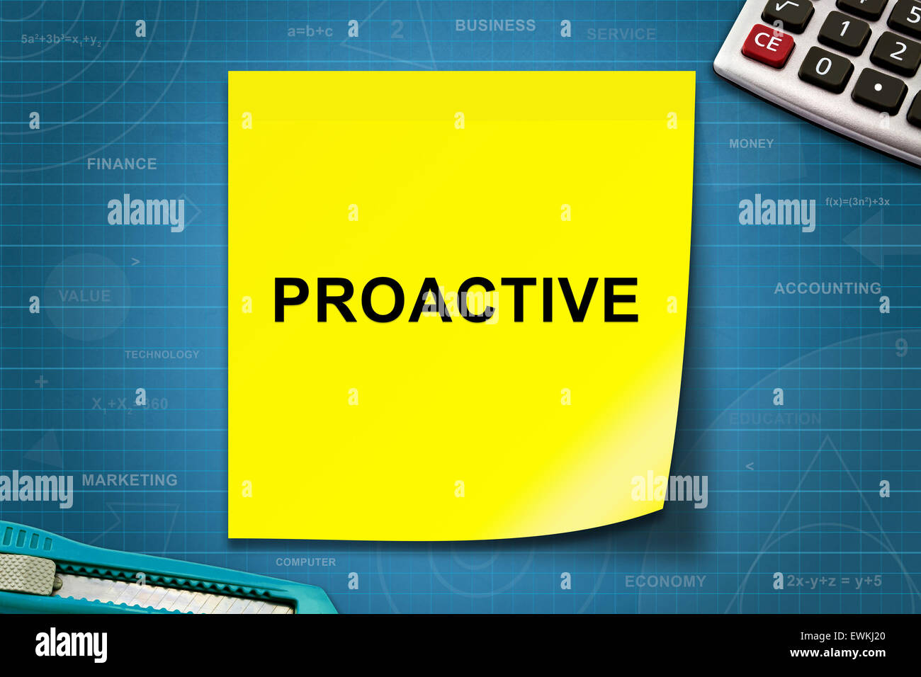 proactive text on yellow note with graph paper Stock Photo - Alamy