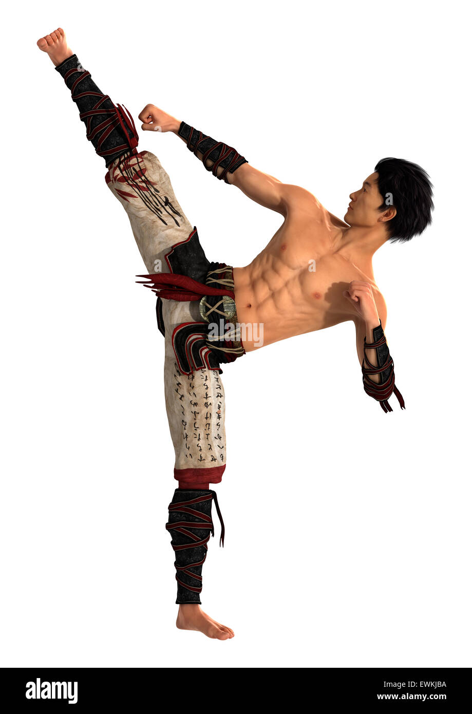 3D digital render of a fighting monk isolated on white background Stock ...