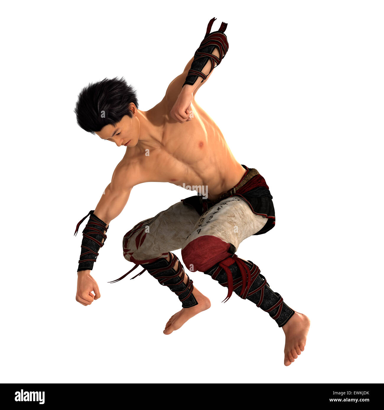 3D digital render of a fighting monk isolated on white background Stock ...