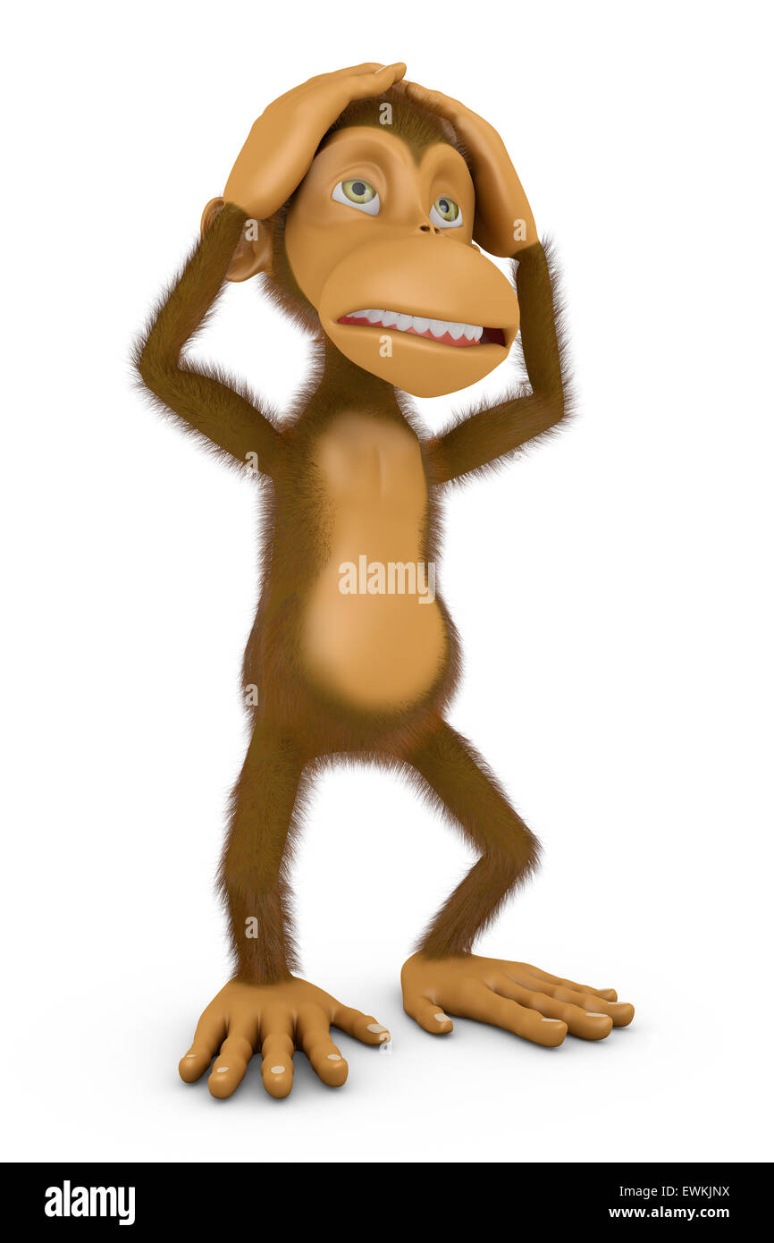 cartoon monkey holding his head his hands, 3d render Stock Photo - Alamy