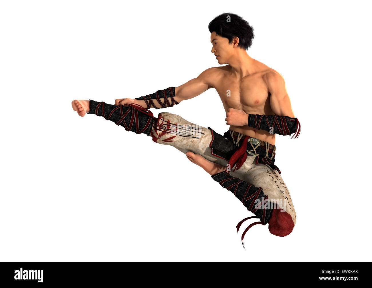 3D digital render of a fighting monk isolated on white background Stock ...