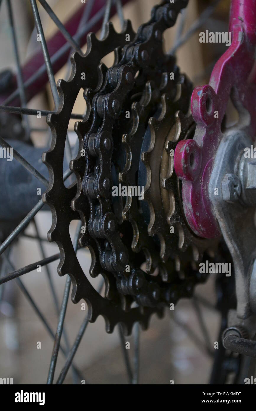 Closeup view bicycle gears Stock Photo - Alamy