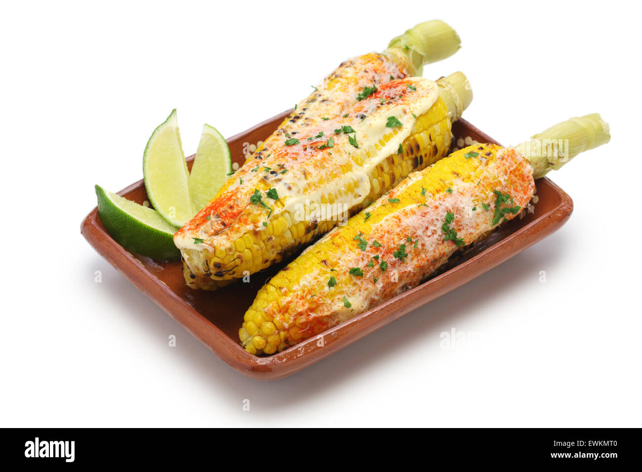 mexican grilled corn, elote isolated on white background Stock Photo ...