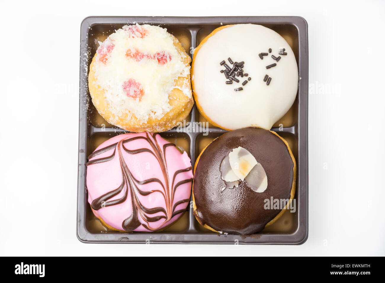 4 piece donut flavors isolated on white background Stock Photo - Alamy