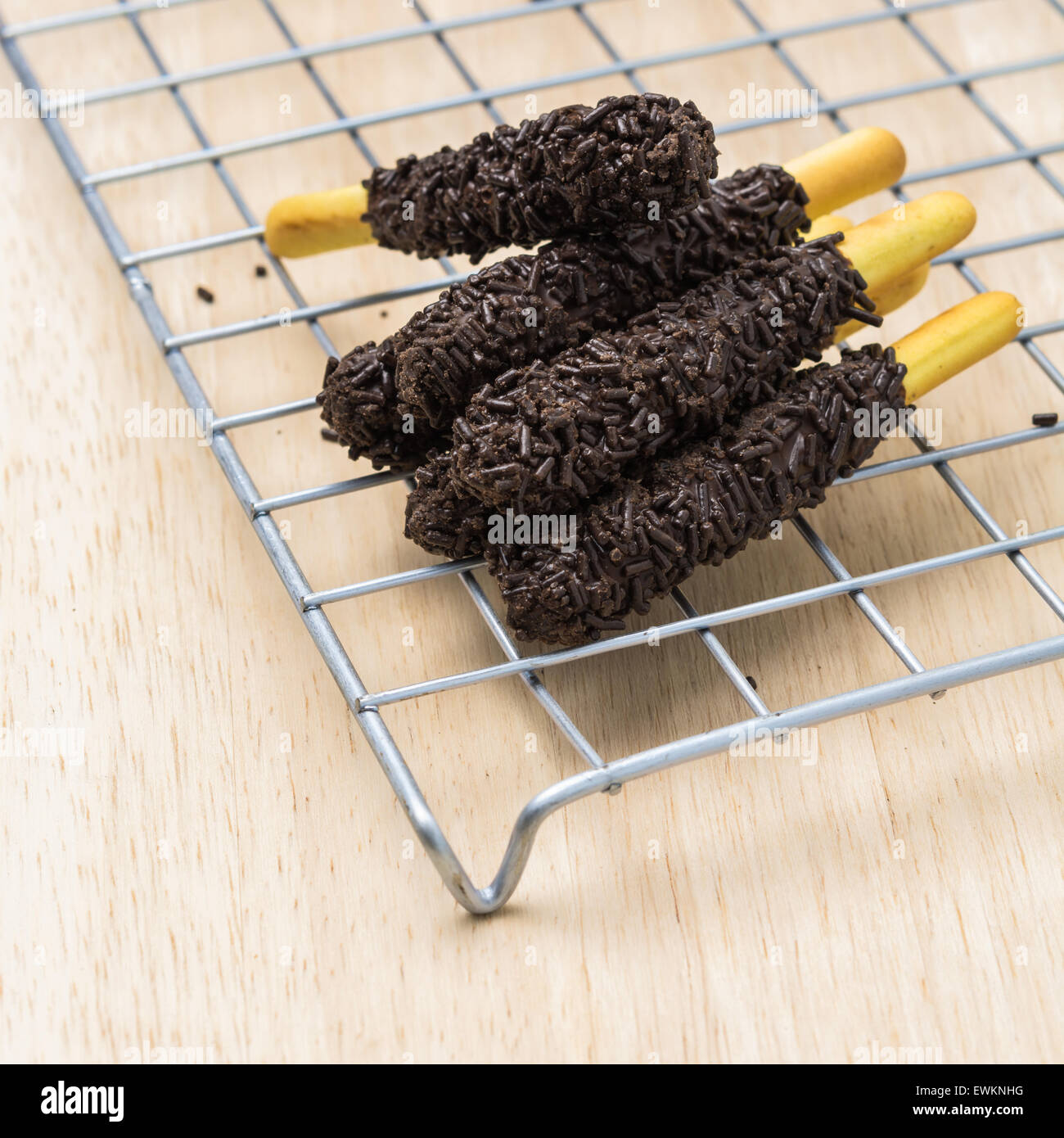 Sweet bread sticks Chocolate on wooden background Stock Photo - Alamy