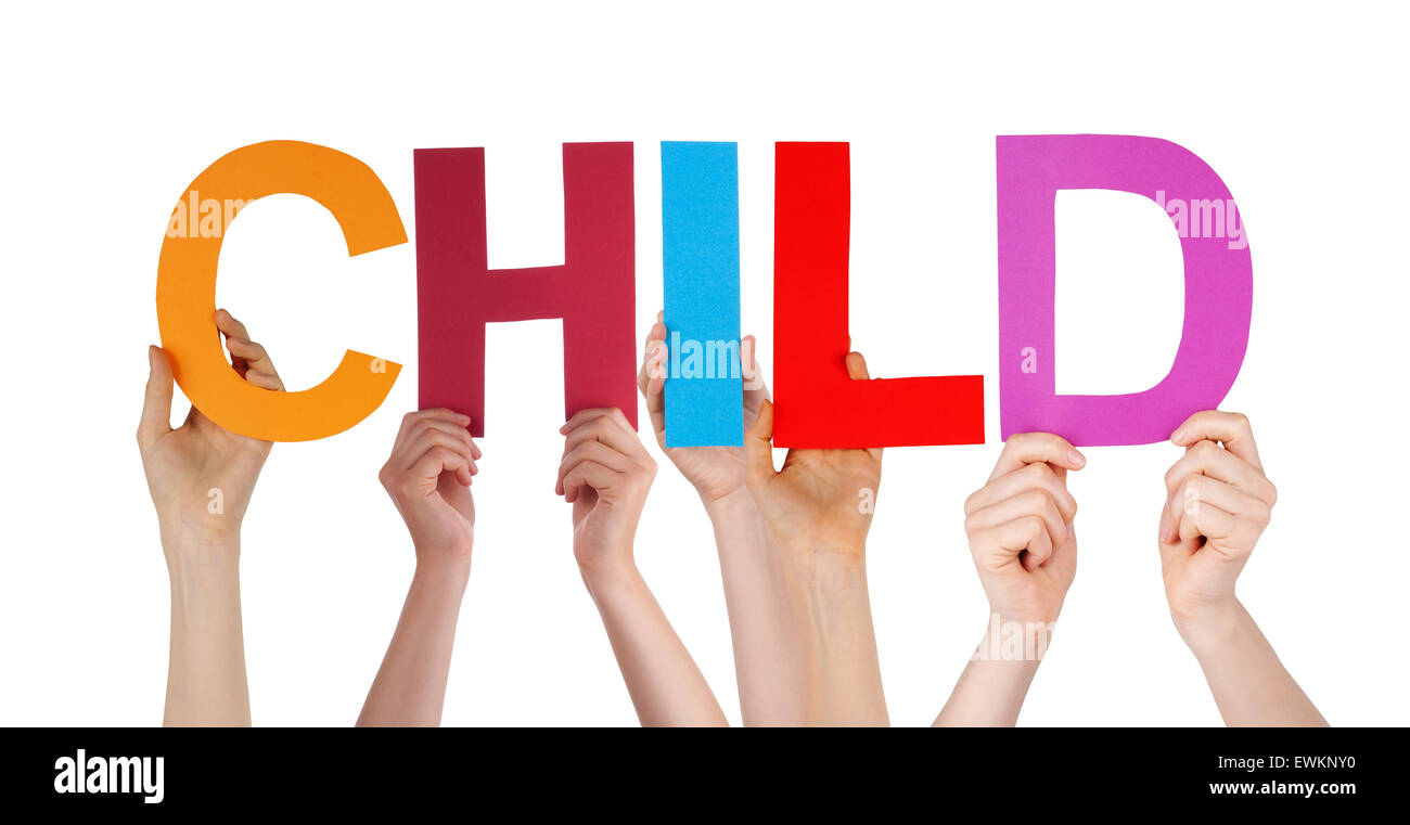 People Hands Holding Colorful Straight Word Child Stock Photo - Alamy
