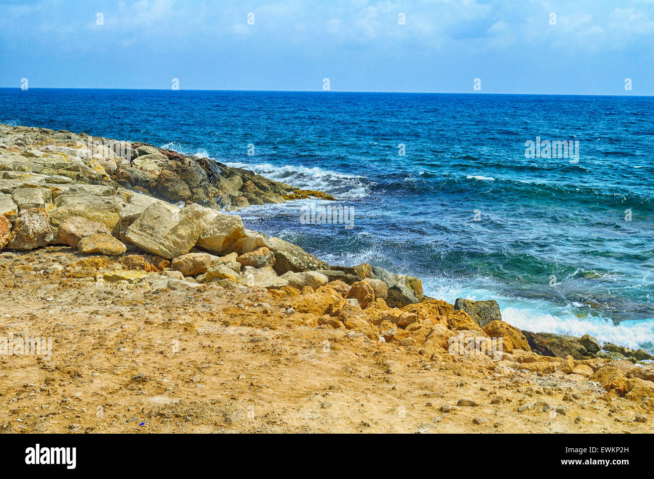 Beach and the blue sea. Paphos, Cyprus Stock Photo - Alamy