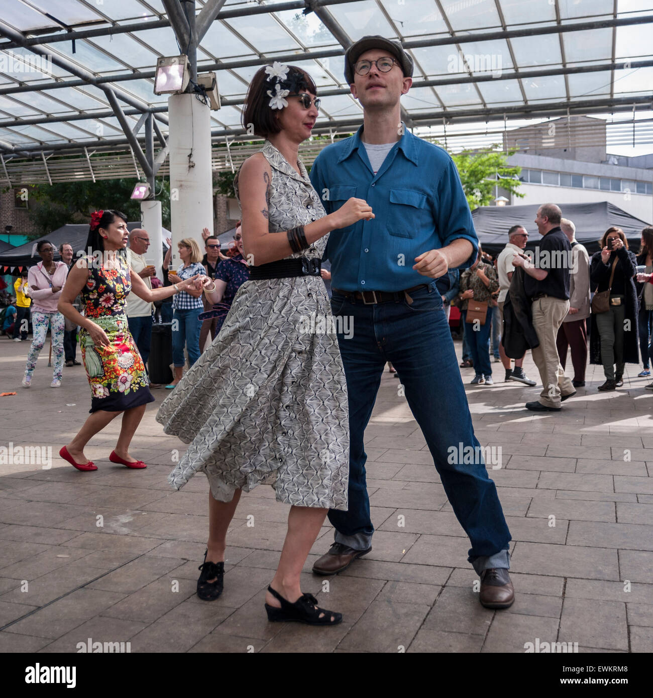 London, UK. 28 June 2015. Members of the public dancing at Swing East ...