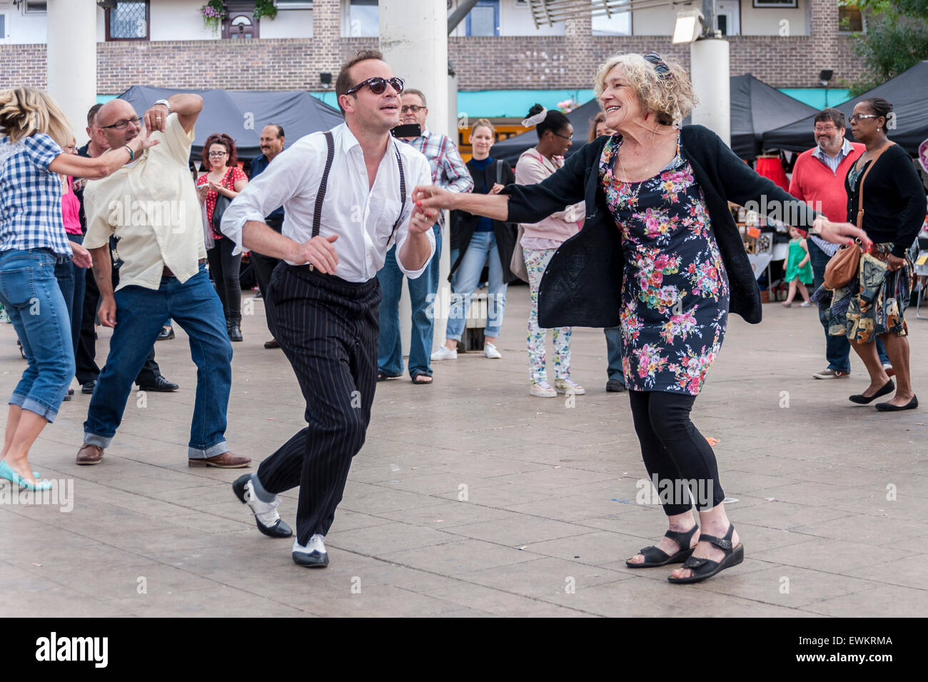 London, UK. 28 June 2015. Members of the public dancing at Swing East ...