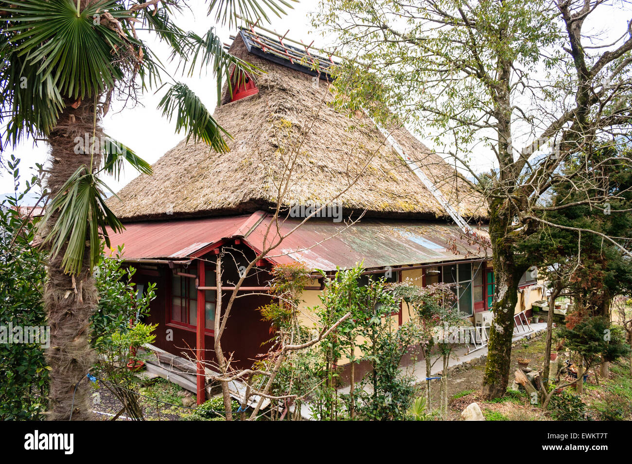 Japan, Kyoto, Ohara. A Minka Japanese farmer house with it's thatched ...
