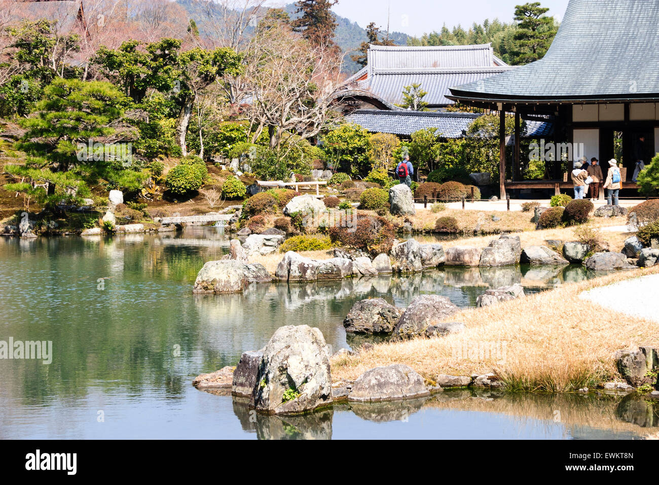 The Sogenchi Garden Pond by the great hall at the Tenryuji temple in ...