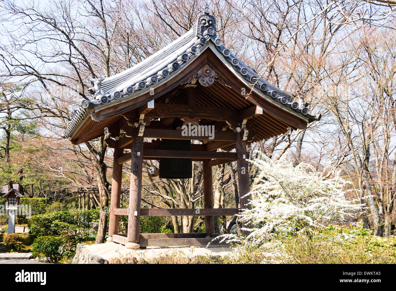 The hilltop bell tower at the Jokakko ji temple in Arashiyama, Kyoto ...