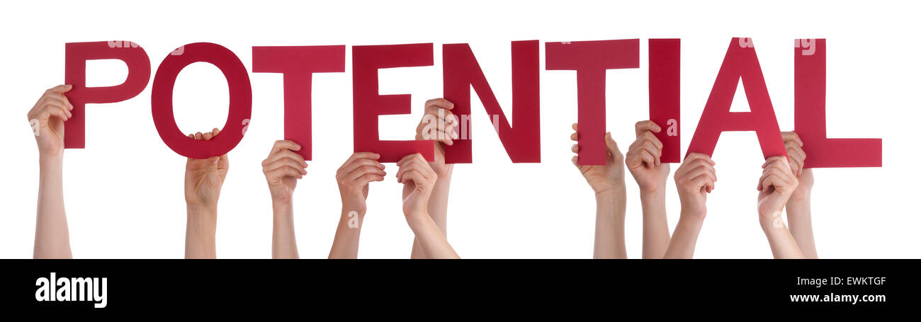 People Hands Holding Red Straight Word Potential Stock Photo - Alamy