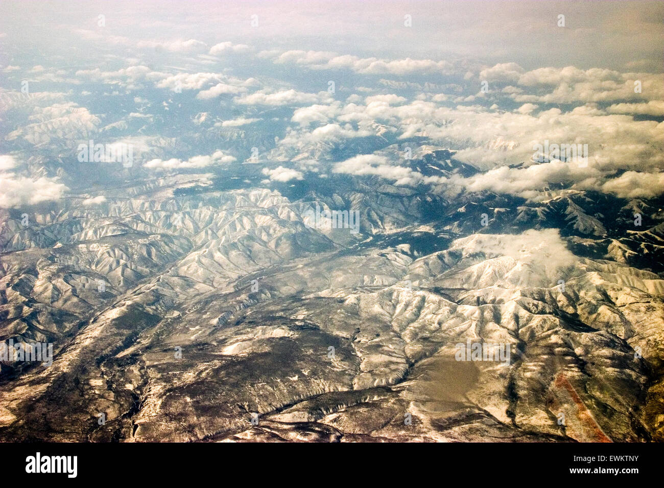 Aerial view from plane of North eastern Russia, Siberia. Scattered ...