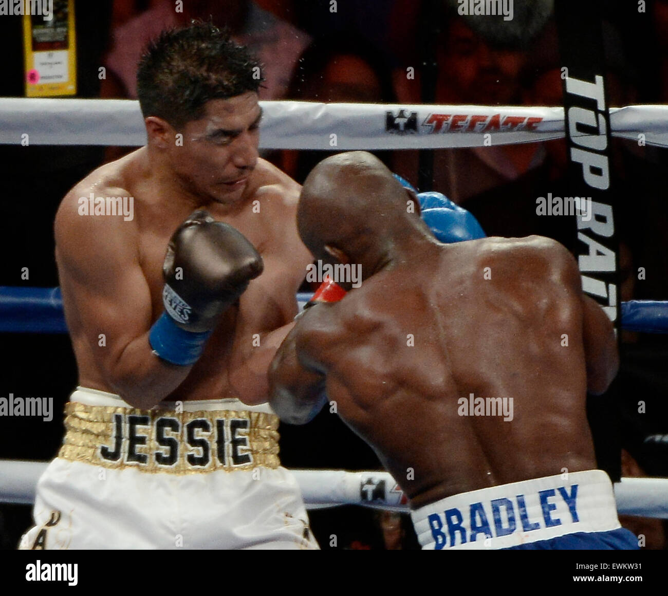 Carson CA. 27th June, 2015. (in blue trunks ) Timothy Bradley goes 12 ...