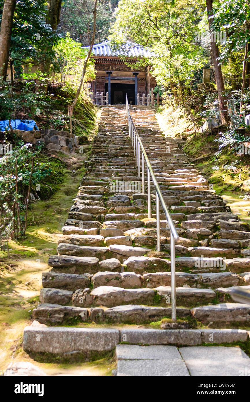 Japan, Kyoto, Arashiyama. Nison-ji Temple. Long row of rough stone ...