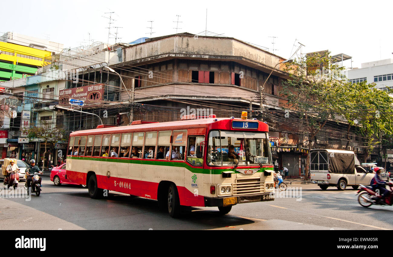 old bus on street crossing, bangkok, thailand Stock Photo - Alamy
