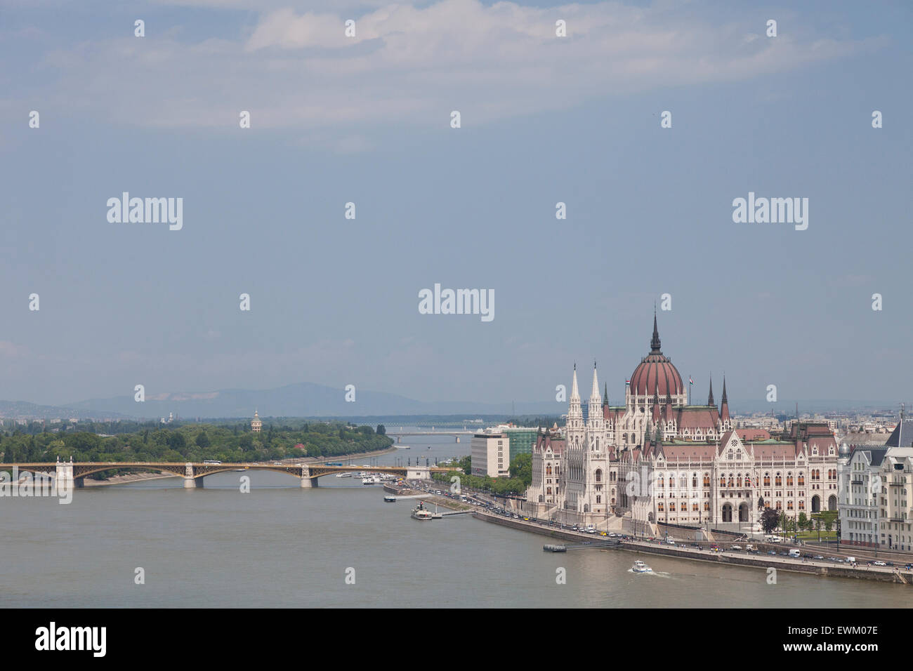The Hungarian Parliament Building and Margaret Island in Budapest Stock ...