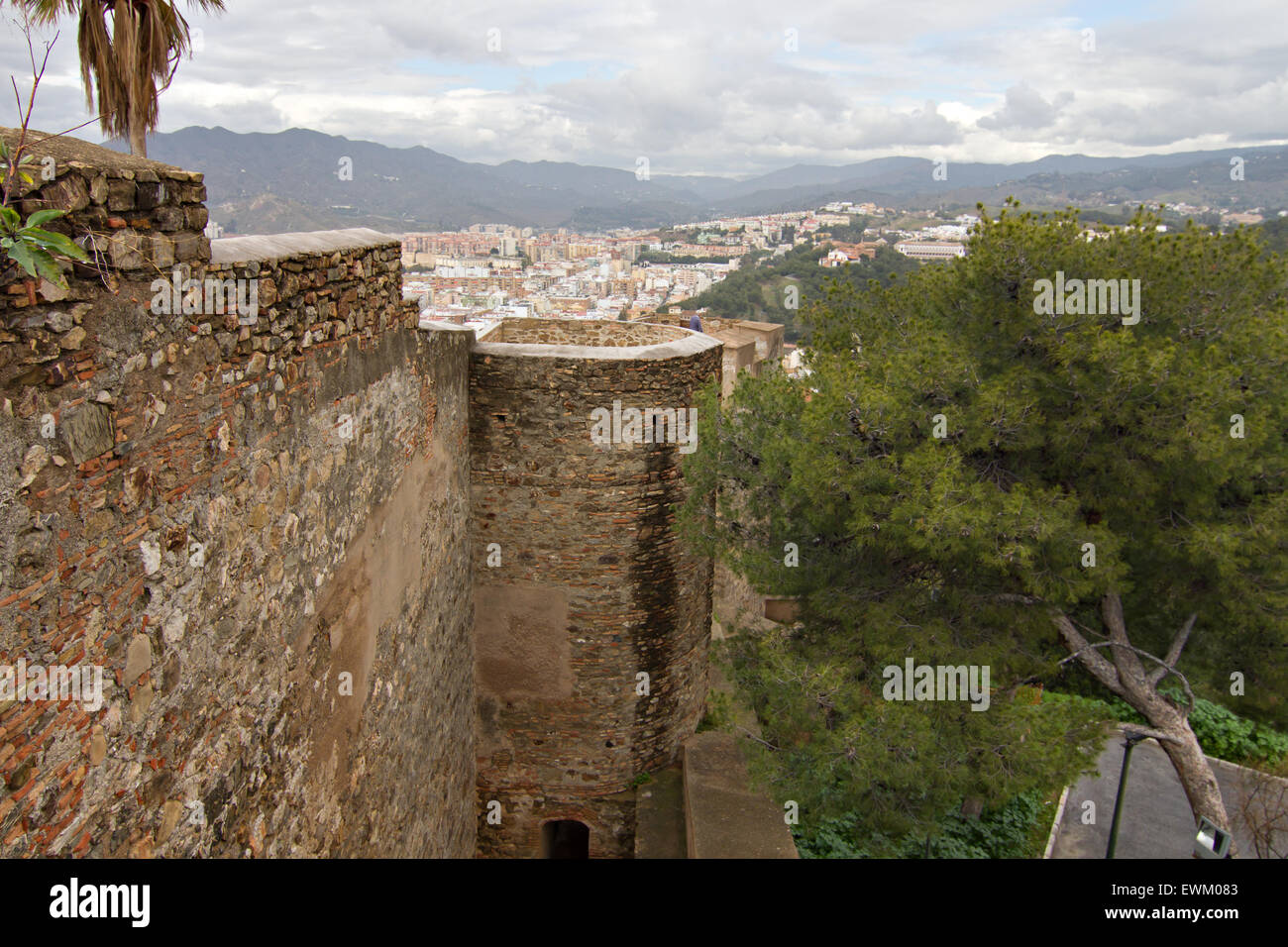 Fortifications along the wall of Castle Malaga Stock Photo - Alamy