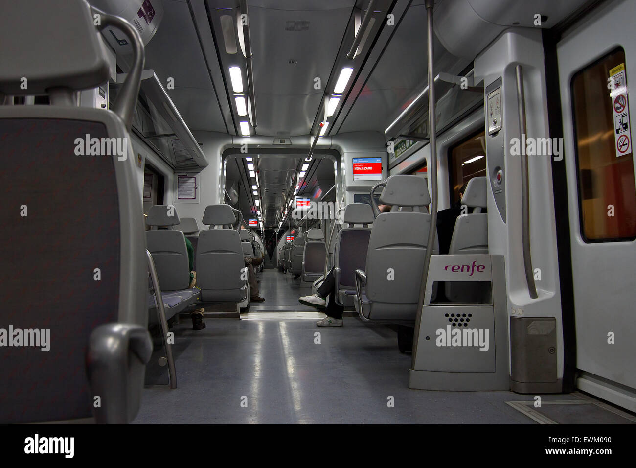 A Renfe train car interior in Malaga, Spain Stock Photo - Alamy