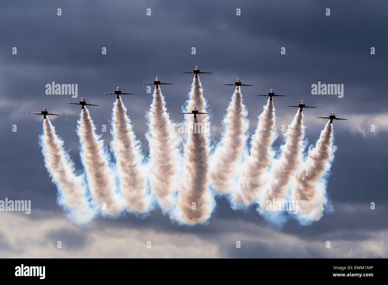 GUILDFORD, SURREY/UK - JUNE 27:Red Arrows RAF display team flyover at ...