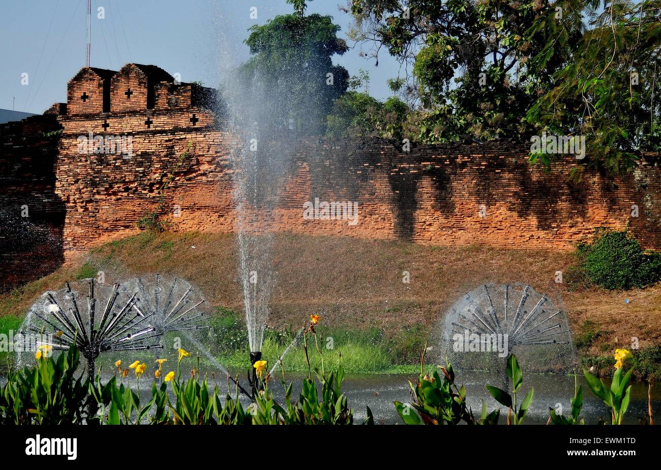 Chiang Mai, Thailand Ancient fortified brick city defense walls and ...