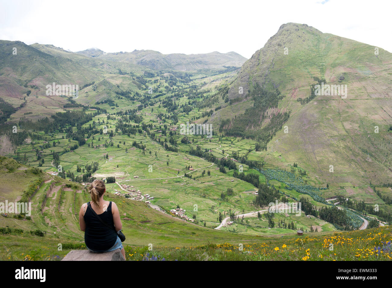 Peruvian Landscape With Girl Stock Photo - Alamy
