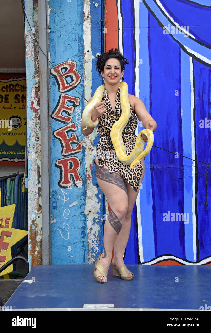 Zooey the snake charmer, a performer at Sideshow by the Sea in Coney ...