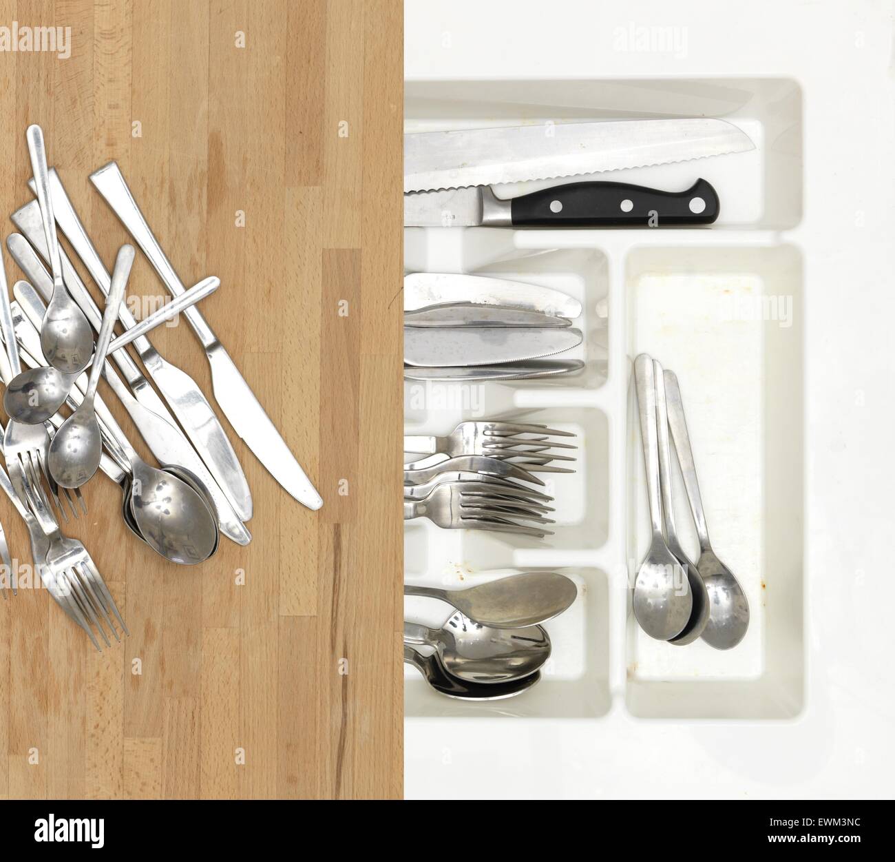 A close up shot a cutlery draw Stock Photo - Alamy