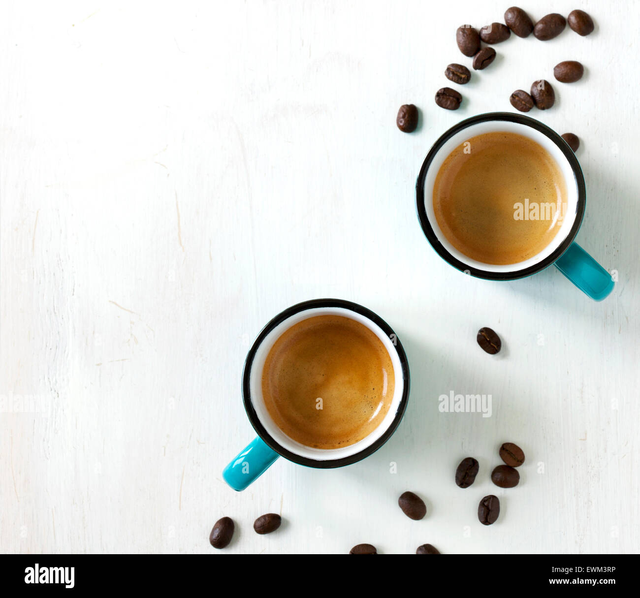 Two cups of coffee. Top view Stock Photo - Alamy